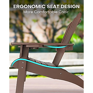 Upstreman Home Plastic Adirondack Chair Set of 1, Outdoor Fire Pit Chair with Cup Holder, Adirondack Patio Chair Weather Resistant for Outside, Porch, Lawn, Garden- A1, Coffee