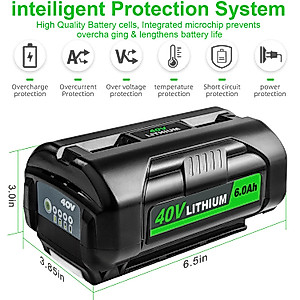 40V 6.0Ah Lithium Battery Replacement for All Ryobi 40-Volt Power Tools OP4060 OP4040 OP4060A OP4015 OP4026A OP40201 OP4050A OP4015 OP4030 OP40401 for Cordless Power Tools RY40250 RY40620 RY40403，