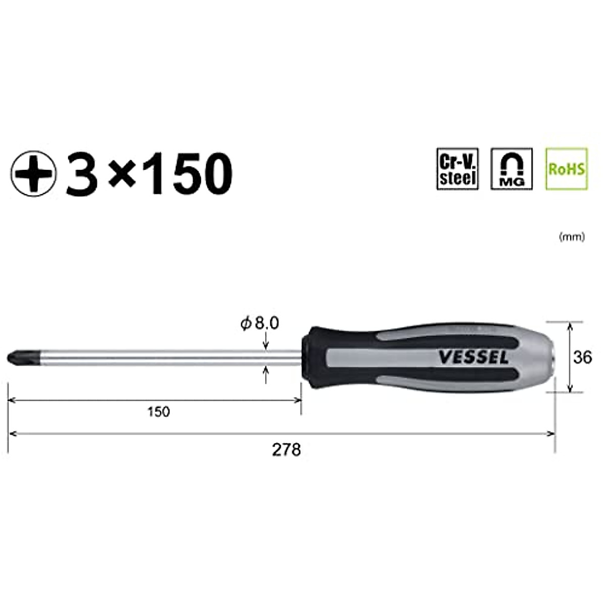 VESSEL MEGADORA IMPACTA Impact Driven Screwdriver +3x150 (6") No.980 980P3150