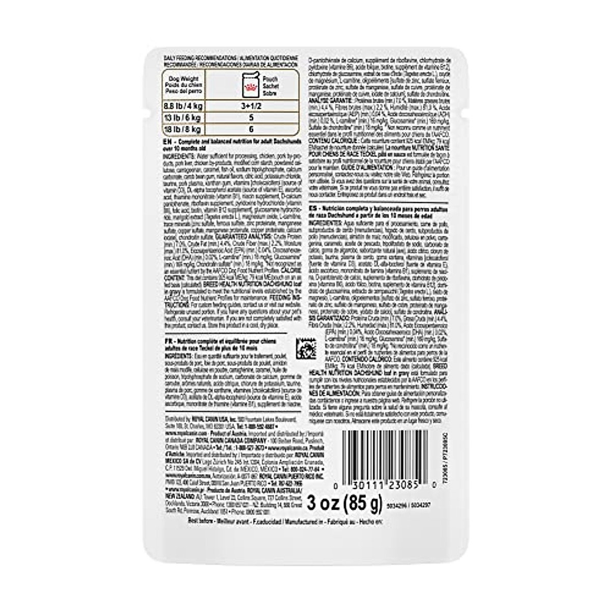 Royal Canin Breed Health Nutrition Dachshund Loaf in Gravy Pouch Dog Food, 3 oz Pouch (Pack of 12), 723085