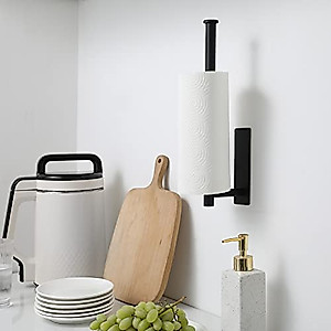 theaoo Paper Towel Holder - Under Cabinet Paper Towel Holder for Kitchen, Adhesive Paper Towel Roll Rack for Bathroom Towel, Wall Mounted Matte Black Paper Towel Rack, SUS304 Stainless Steel