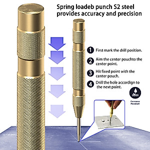 Hss Titanium Step Drill Bit 5pcs,Hss Cobalt Multiple Hole 50 Sizes,Titanium Step Drill Bit Set with Automatic Center Punch,High-Speed Metal Steel Drill Double Cutting Blades Perfect for DIY Hobbyists