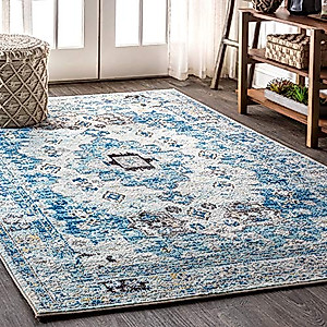 JONATHAN Y MDP202A-4 Modern Persian Boho Vintage Medallion Bohemian Indoor Area-Rug Country Easy-Cleaning Bedroom Kitchen Living Room Non Shedding, 4 ft x 6 ft, Cream,Blue
