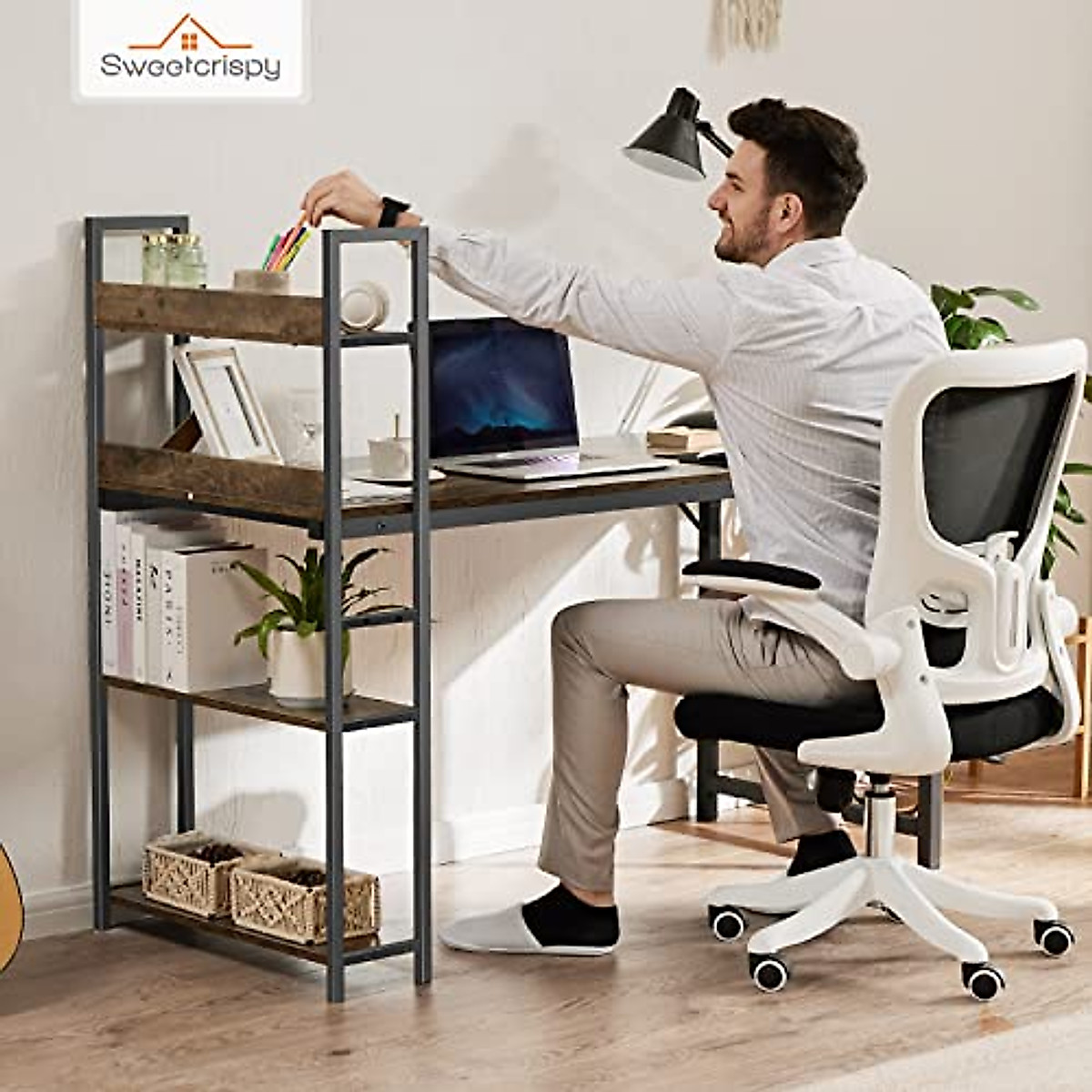 Desk Computer Desk with Shelves, Home Office Desks Table 47 Inch PC Desk Bedroom Desk Work Desk Study Desk Wood Desk with Storage Removable Middle Shelf for Dorm, Student, Gaming