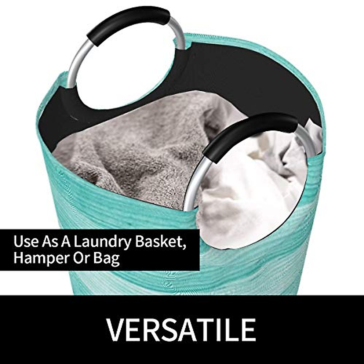 Kiuloam Teal Turquoise Green Wood 82L X-Large Storage Basket Collapsible Organizer Bin Round Laundry Hamper for Nursery Clothes Toys