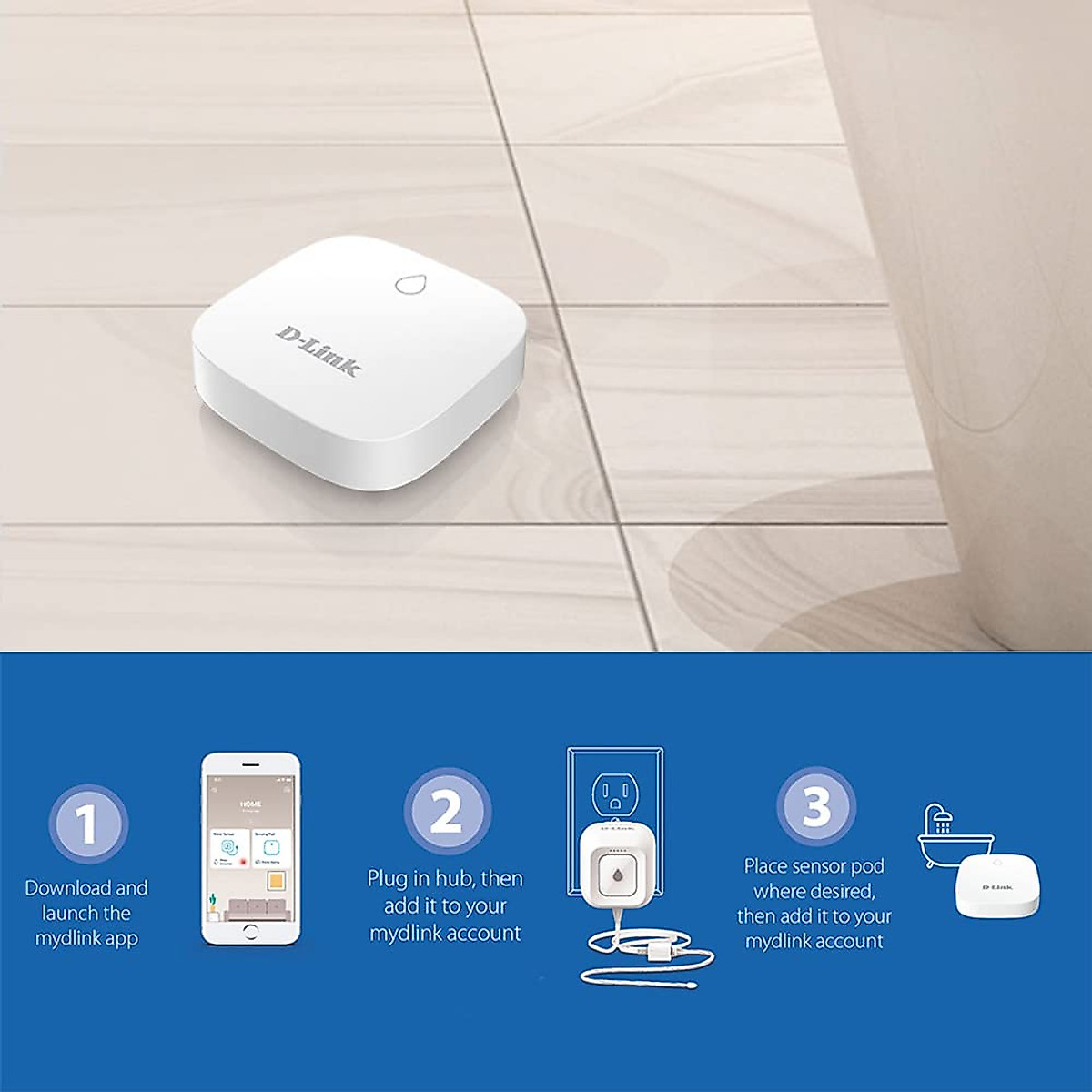 D-Link Wi-Fi Water Sensor Add-on, Long Range Battery Powered, Compatible Only with DCH-S1621KT, Whole Home with App Notifications (DCH-S163)