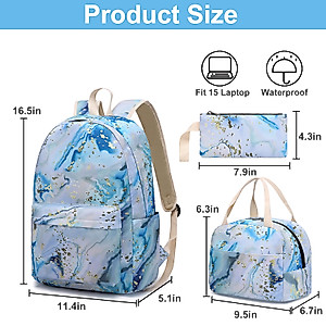 Bluboon Teen Girls School Backpack Kids Bookbag Set with Lunch Box Pencil Case Travel Laptop Backpack Casual Daypacks (Blue-white)