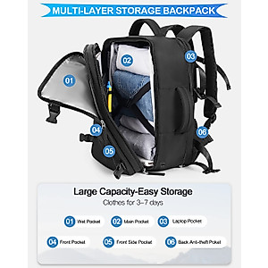 Getravel Travel Backpack For Women Men Airline Approved, Carry On Backpack, 17 inch Laptop Backpack, Waterproof Casual Outdoor Luggage Weedender Bag, Hiking Backpack(Black)