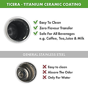 WOKY TIKO 17oz Titanium Ceramic Tumbler - Double-Layer Stainless Steel Insulated Water Bottle, Vacuum Structure Design with Titanium Lid & Silicon Carry Strap - Perfect for Gym, Travel & Everyday Use