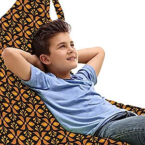 Ambesonne Retro Lounger Chair Bag, Vintage Geometric Floral Mosaic Motif in Earth Toned Flower Leaf Tiles, High Capacity Storage with Handle Container, Lounger Size, Dark Taupe and Marigold