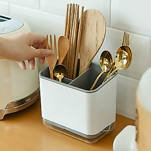 Portable Utensil Holder Kitchen Sink Caddy Utensil Organizer Cutlery Drainer Sponge Holder Dish Brush Holder Fork and Spoon Holder for Chopsticks, Spoon, Fork, Brush