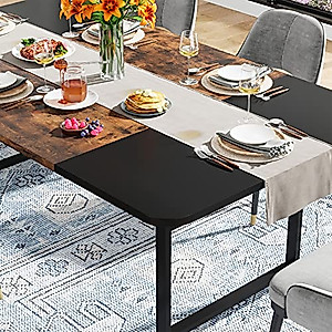 Tribesigns Dining Table for 6 People, 70.87" Long Dining Room Table with Heavy Duty Metal Frame, Industrial Rectangle Kitchen Table for Kitchen, Dining Room, Rustic Brown/Black