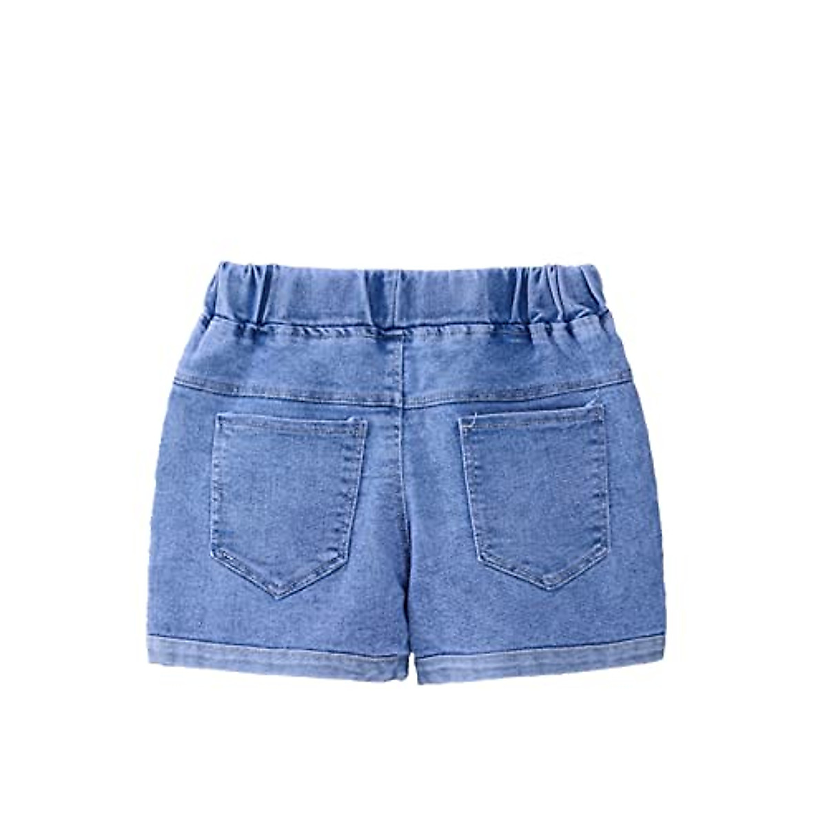 QinCiao Baby Toddler Girls Roll Hem Denim Shorts Elastic Waist Embroidery Bottoms Jeans Hot Pants Heart 18-24 Months