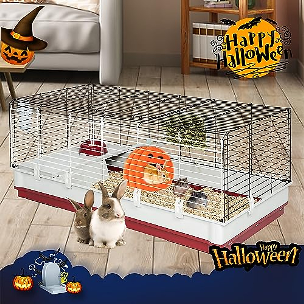 YUEPET Halloween Rabbit Bed Warm Bunny Hideout House, Cozy Washable Small Animal Hideout for Guinea Pig Rabbit Bunny Ferret Chinchilla 11.8"×11.8"