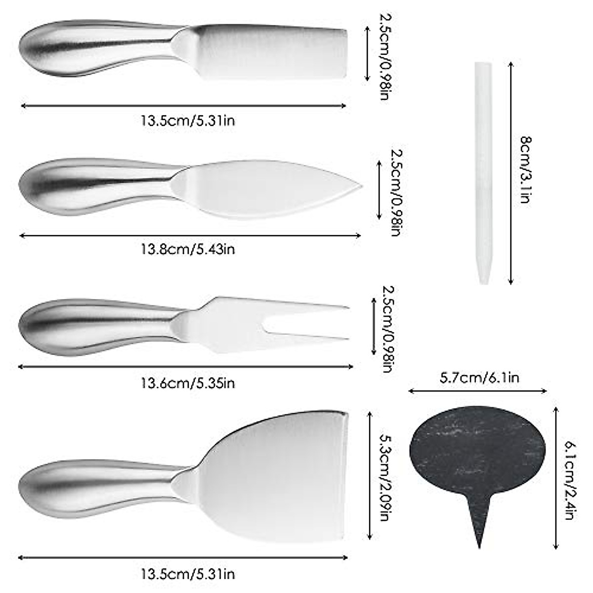 Set of 12, Stainless Steel Cheese Slicers with Cheese Markers and Soapstone Chalks, findTop 4 Pieces Cheese Slicer Cheese Cutter, 6 Pieces Natural Slate Cheese Labels, 2 Pieces Soapstone Chalks