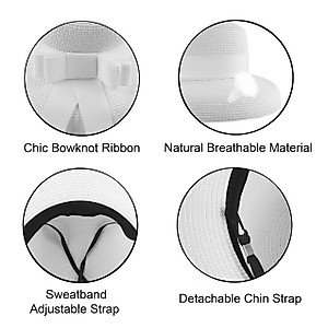 Muryobao Womens Sun Straw Hat Summer UV Protection Travel Foldable Wide Brim Bucket Hat Vintage Cloche Beach Fishing Cap UPF 50+ White