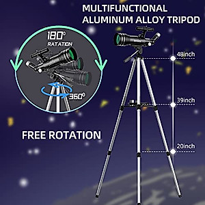 Telescope 70mm Aperture 400mm - for Adults & Kids, Refracting Portable Telescopes for Adults Astronomy Beginners Telescope with Tripod, Phone Adapter, Wireless Remote, Carrying Bag Black