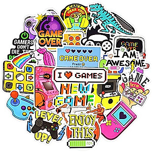 QTL Classic Gaming Stickers for Laptop Stickers for Kids Adults Video Game Stickers for Water Bottles Gamer Stickers Vinyl Waterproof Stickers Packs 50Pcs