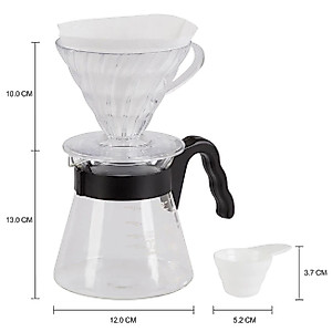 Hario Pour Over Coffee Starter Set Craft Coffee Maker Dripper, Glass Server, Scoop and Filters Size 02, Black