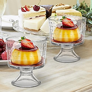 BSTKEY Set of 6 Glass Dessert Bowls/Cups, 10 Oz Cute Footed Dessert Bowls for Ice Cream Trifle Fruit Pudding Snack Salad Milkshakes Sundae Cocktail Drinks Party
