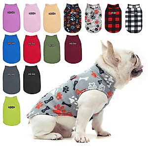 BEAUTYZOO Small Dog Sweater Fleece Vest Winter Jacket, D-Ring Leash Attachment for XS S Puppy Medium Sized Breeds Dogs, Cold Weather Dog Clothes Windproof Keep Warm, Grey Bones Paw XS