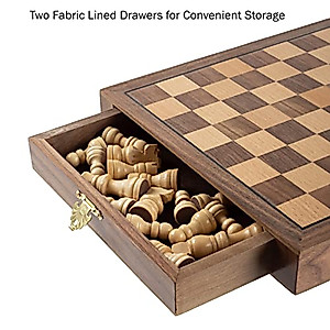 Hey! Play! Classic Strategy Chess Board Game Set - Inlaid Wood Magnetic Chess Board with Storage Drawer for Hand-Carved Staunton Chessmen by Trademark Games,Brown,1.375x9.875x9.875