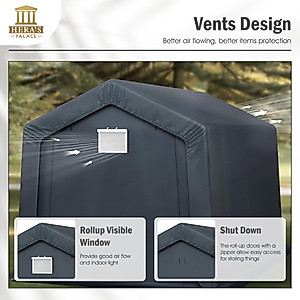 Hera' S Palace 8x12ft Heavy Duty Carport Outdoor Patio Anti-Snow Portable Canopy Storage Shelter Shed with 2 Roll up Zipper Doors Garage Kit Tent for Motorcycle, Snowmobile, Garden Tools, Dark Gray