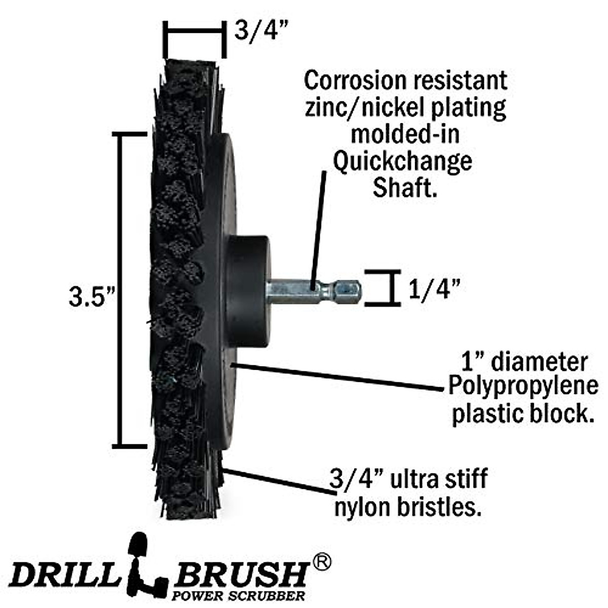 Drill Brush Power Scrubber by Useful Products - 4 Piece Black Drillbrush Ultra Stiff Cleaning Brush Set - Metal Brush for Drill Alternative - Grill Brush for Cordless Drill - Grill Grate Cleaner Brush