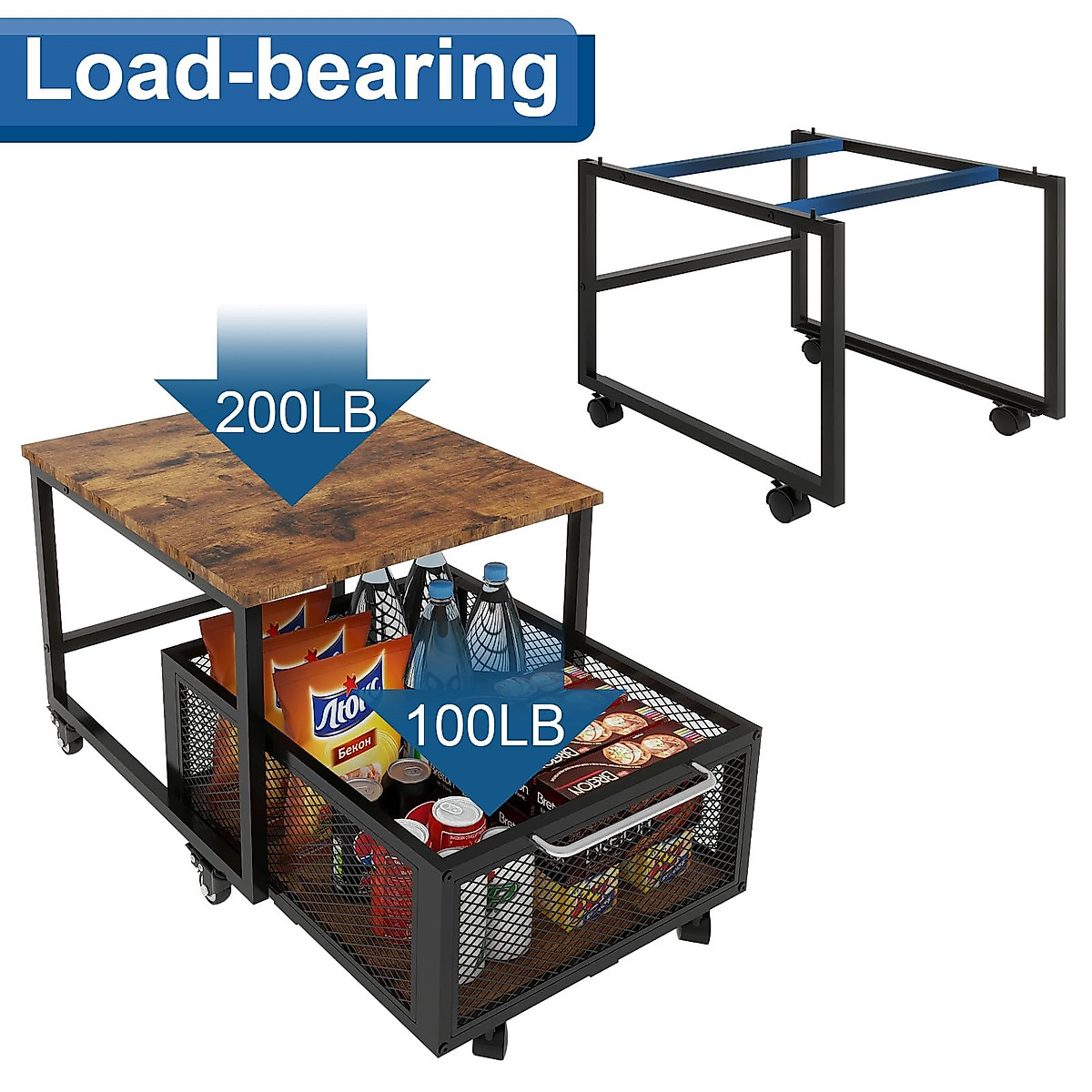 PUNCIA 19.7x23.6in Mini Fridge Stand with Large Capacity Storage Beverage Refrigerator Table with Lockable Wheel Mobile Compact Fridge Cart Heavy Duty Appliance Platform for Dorm, Apartment,Office