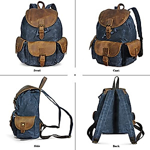 Handadsume Water Resistant Canvas + Leather Large Travel Back-pack Rucksack Knapsack Laptop Bag For Men FB1170 (X-9950-Blue)
