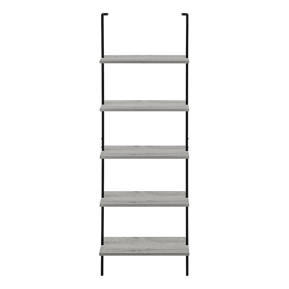 Monarch Specialties I 3681 Bookshelf, Bookcase, Etagere, Ladder, 5 Tier, 72" H, Office, Bedroom, Metal, Laminate, Grey, Black, Contemporary, Modern