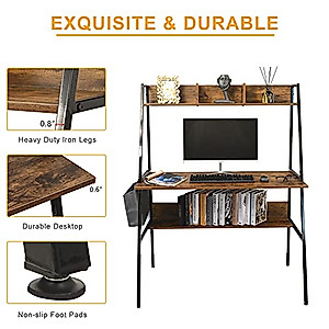 FLANTINO 55 Inch Computer Desk with Hutch and Storage Shelves, Rustic Industrial Home Office Writing Desk Computer Table for Study Writing/Workstation, Archaize Brown