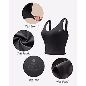 AKASO Womens Longline Sports Bra Tank Top Padded Workout Running Yoga Black