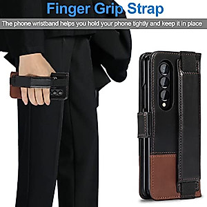 KEZiHOME Samsung Galaxy Z Fold 4 Case, Genuine Leather Galaxy Z Fold 4 Wallet Case [RFID Blocking] with Card Holder Flip Kickstand Magnetic Case Compatible with Samsung Z Fold 4 5G (Black/Brown)