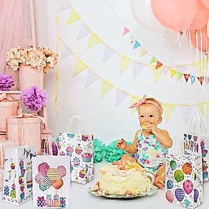 AnyDesign 12Pcs Birthday Gift Bag with Handle Colorful Happy Birthday Paper Favor Bags Watercolor Candle Balloon Cupcake Print Party Bags for Baby Shower Girls Boys Candy Cookie, 5.9 x 8.3 x 3.1 In
