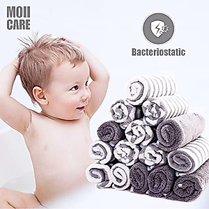 15 Pack Baby Washcloths - Super Soft Absorbent Wash Cloths for Boy and Girl, Newborn Essentials Baby Clothes, Gentle on Sensitive Skin for Face and Body, 10" by 10", Grey