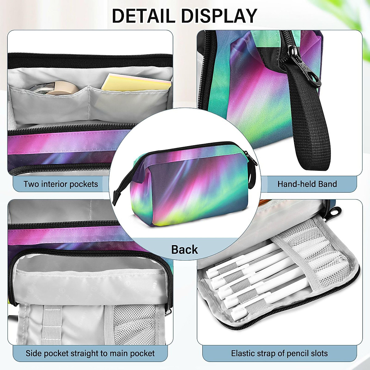 Glaphy Colorful Northern Lights Aurora Borealis Pencil Case Large Capacity Pencil Pouch Bag Pen Carrying Case Zipper Storage Stationery Bag for Office College School