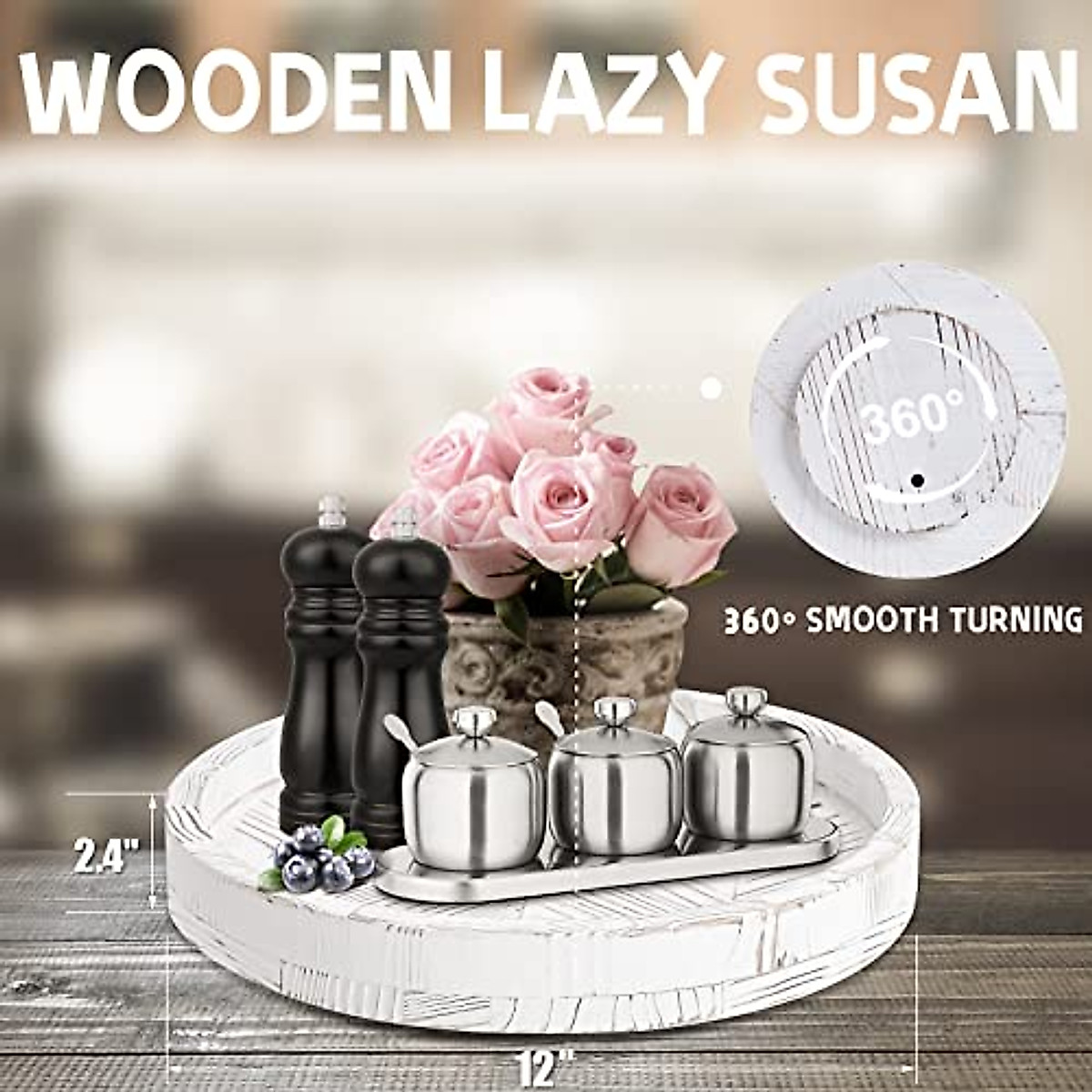 12" Rustic Farmhouse Wood Lazy Susan | Table Decor & Organize