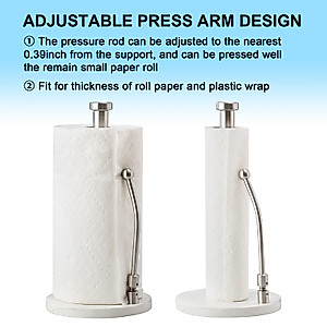 Kitchen Paper Towel Holder - LUKA Ceramic Weighted Base Modern Paper Towel Standing Fits Standard & Jumbo Rolls; Adjustable Spring Arm Upright Easy Tear Paper Towel Dispenser for Countertop Tables