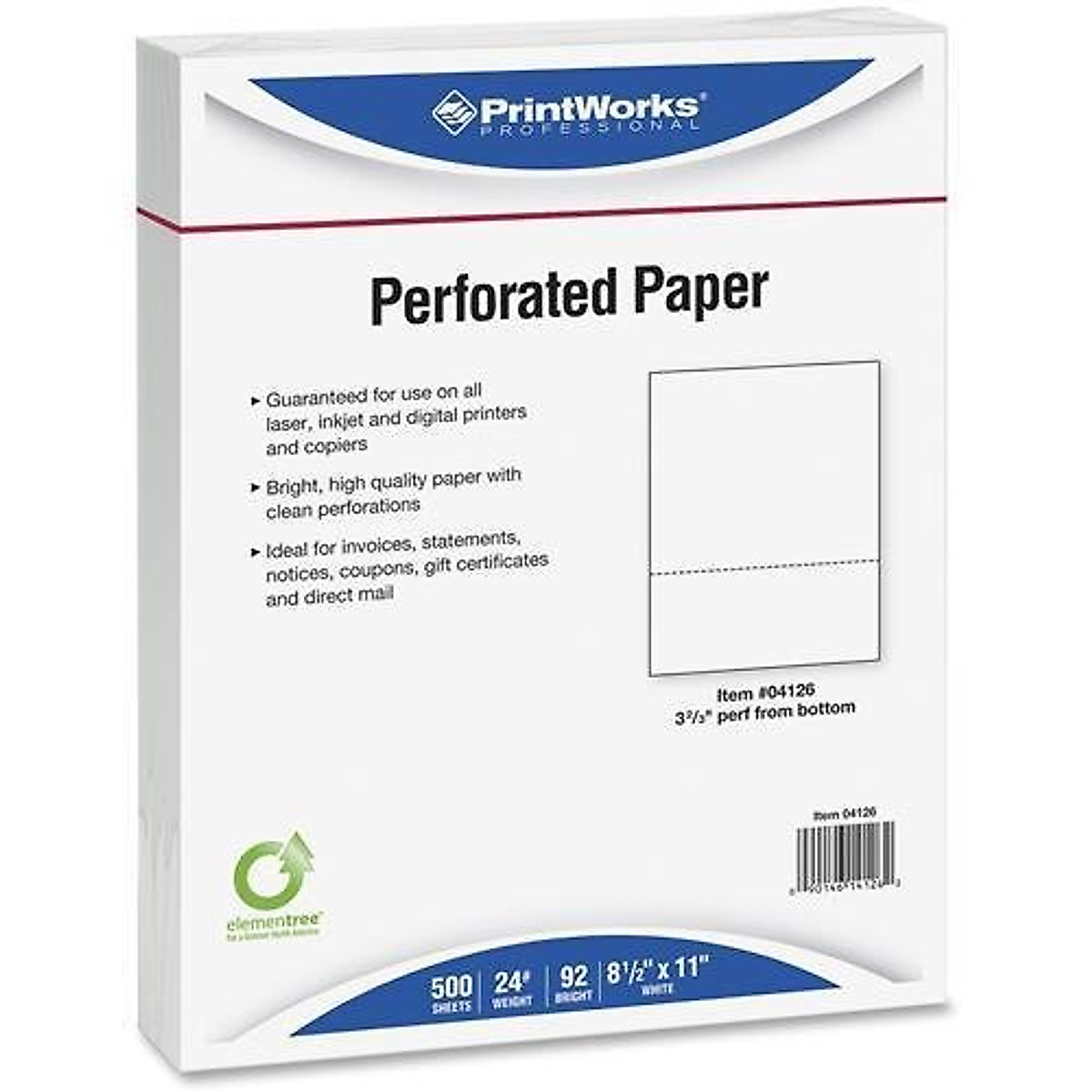 Printworks Professional Office Paper, Perforated 3-2/3-Inch From Bottom, 8-1/2 x 11 Inches, 24-Lb, 500 per Ream (04126)