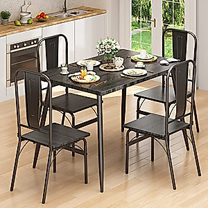 Gizoon Dining Table Set for 4 with Chairs, 5-Piece Kitchen Table and Chairs for 4 with Thick Board for Home, Small Space, Apt, Heavy-Duty, Black