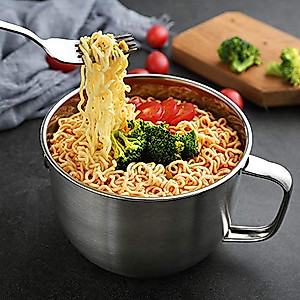 Mirenlife 18/8 Stainless Steel Leak Proof Food Storage Container with Handle and Lid, Snack Bowl, Stainless Steel Bento Lunch Box, Soup Bowl, Noodle Pot, Ramen Cooker, Induction Cooker Directly