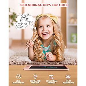 LCD Writing Tablet 10 Inch, Toys for 3 4 5 6 7 8 9 10 Year Old Boys Girls, Colorful Doodle Board Drawing Tablet, Gift for Boys Toddlers Age 3-12 Years, Memo Board, Drawing Pads with Lanyard (Pink)