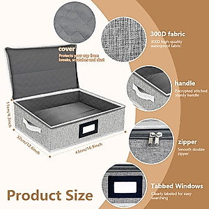 homyfort Platter Storage Case Box, China Storage Containers Hard Shell, 5 Felt Dividers Included, Structured Top and Stackable Platter Storage Containers (Grey)