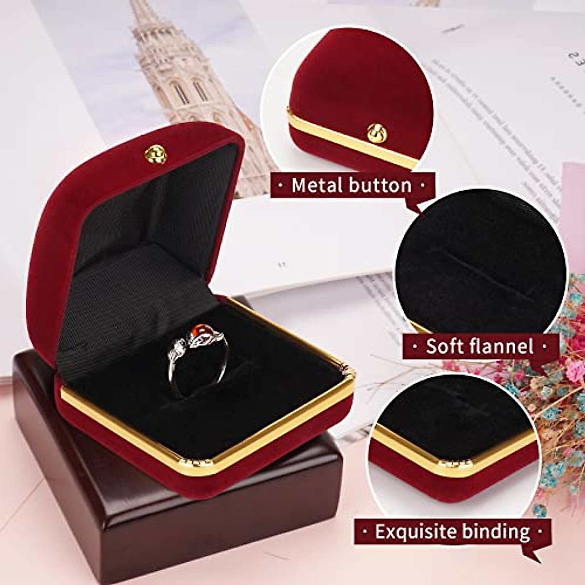 Bi Fang Velvet ring box Jewelry Gift Boxes for Thanksgiving,Birthday, Wedding Christmas Jewelry Showcase Displays, (Wine Red)