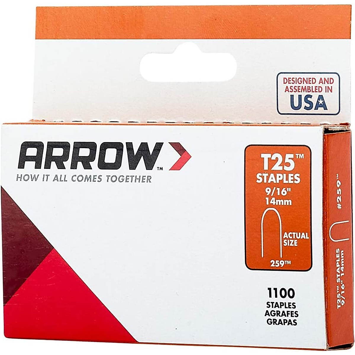 Arrow 259 T25 Heavy Duty Steel Staples for Installing Low Voltage Wires and Cables, Use with Holiday Lights, Doorbells, Alarm Systems, 1100-Pack, 9/16-Inch Leg Length, 5/16-Inch Crown Width