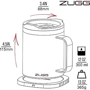 ZUGG Coffee Mug Warmer with Self-Warming Insulated Drink Cup, Home and Office Desk Accessory with Qi Heater, Double Wall Stainless Steel, Premium 2 Pc. Gift Set (Black)