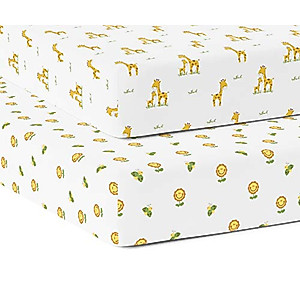 TWC Baby Crib Sheets | Organic Cotton Fitted Bassinet Sheet | 38"x24" | Soft, Smooth, Breathable & Twill Fabric - Giraffe and Flower