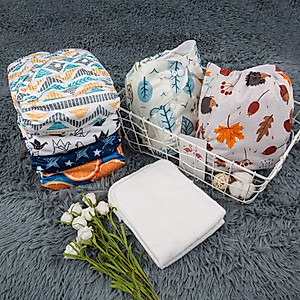 Babygoal Baby Reusable Neutral Cloth Diapers 6 Pack with 10pcs Inserts, One Size Adjustable Washable Pocket Nappy Covers for Baby Boys and Girls 6FN05