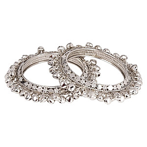 Efulgenz Indian Oxidized Bangles Indian Navratri Jewelry Boho Vintage Antique Indian Oxidized Bell Charm Bracelet Bangle Set Jewelry for Women